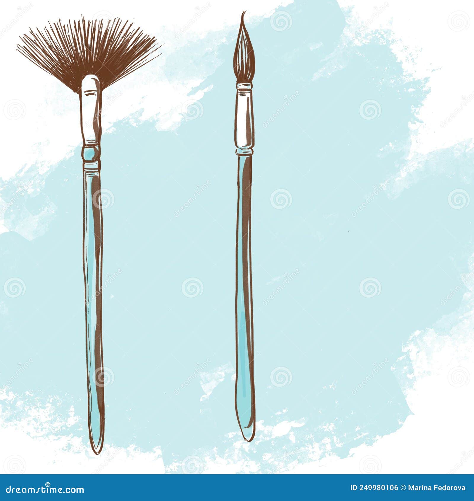 Two Painting Brushes on a Light Blue Background. Stock Illustration ...
