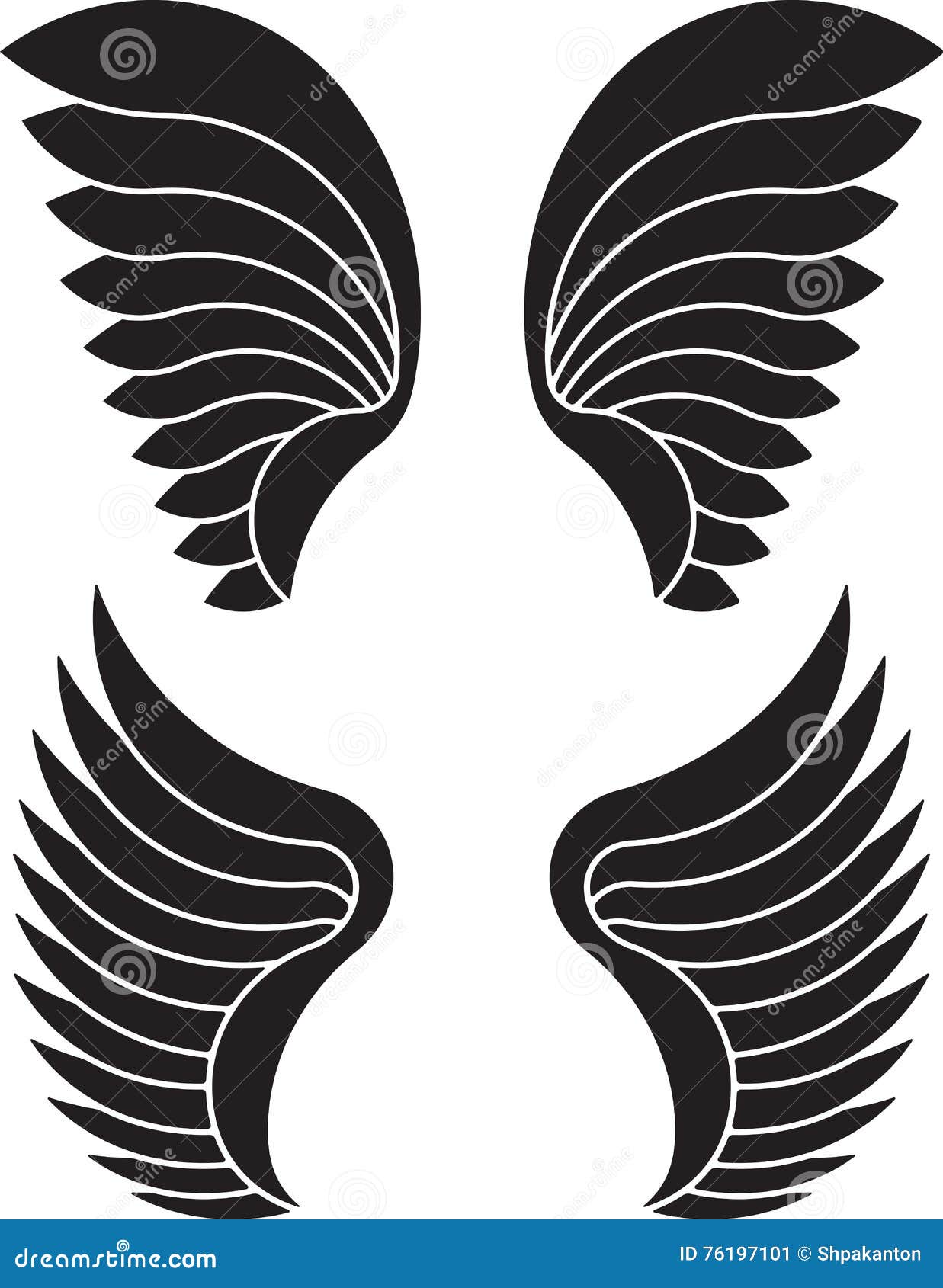 Two Pair of Black Vector Wings Fo Your Design. Stock Vector ...