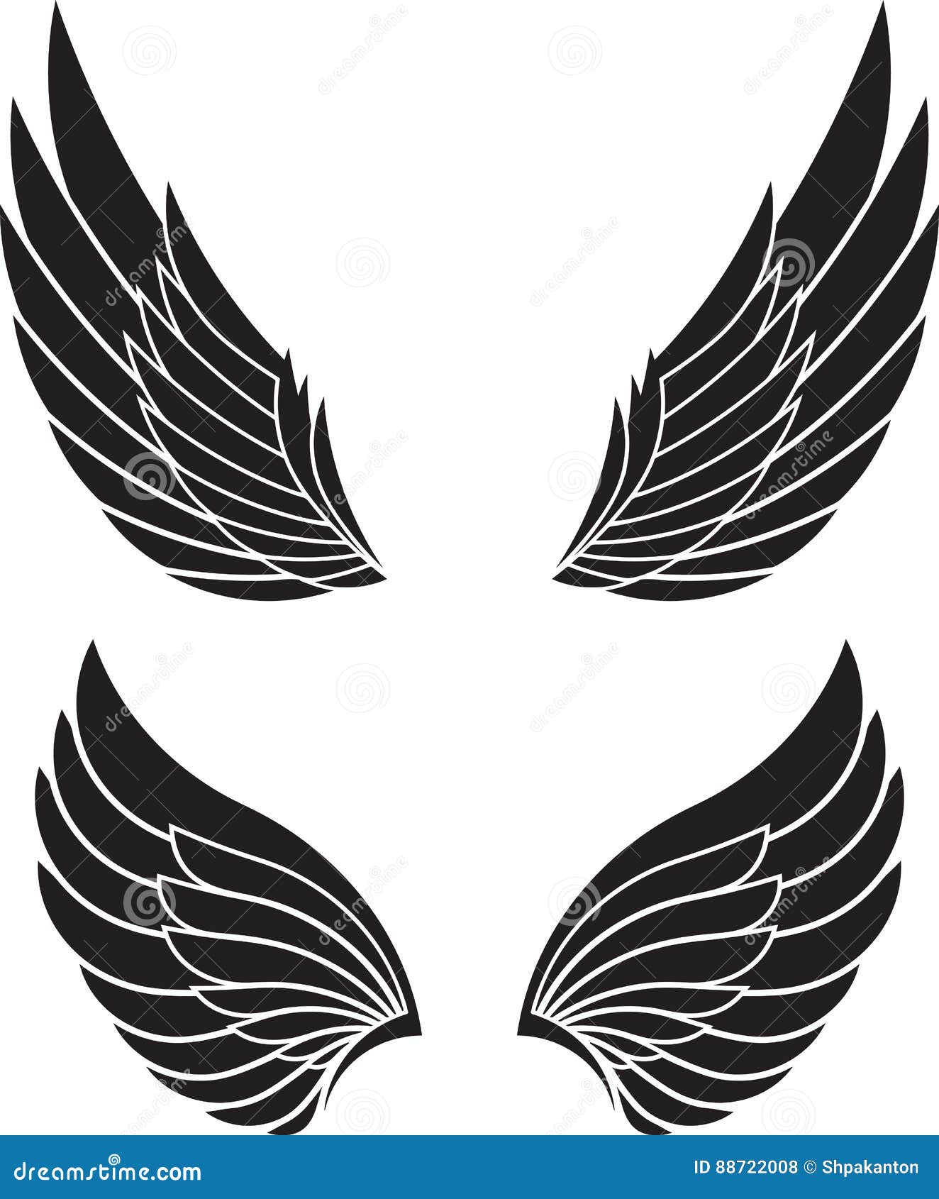 Two Pairs of Decorative Wings Isolated on White. Stock Illustration ...