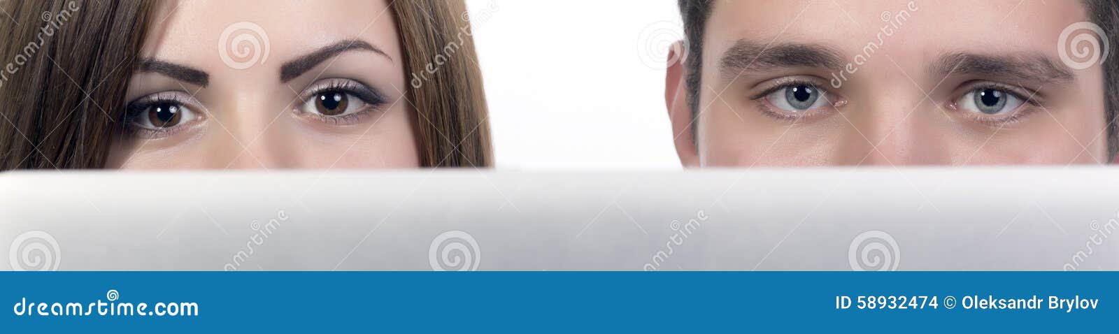 Two Pairs of Eyes Looking at Computer Screen Stock Photo - Image of ...
