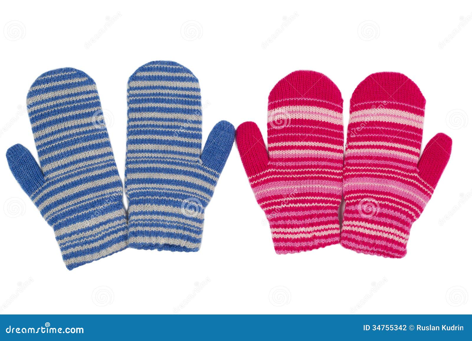 Two Pairs of Mittens, Blue and Red. Stock Photo - Image of object ...