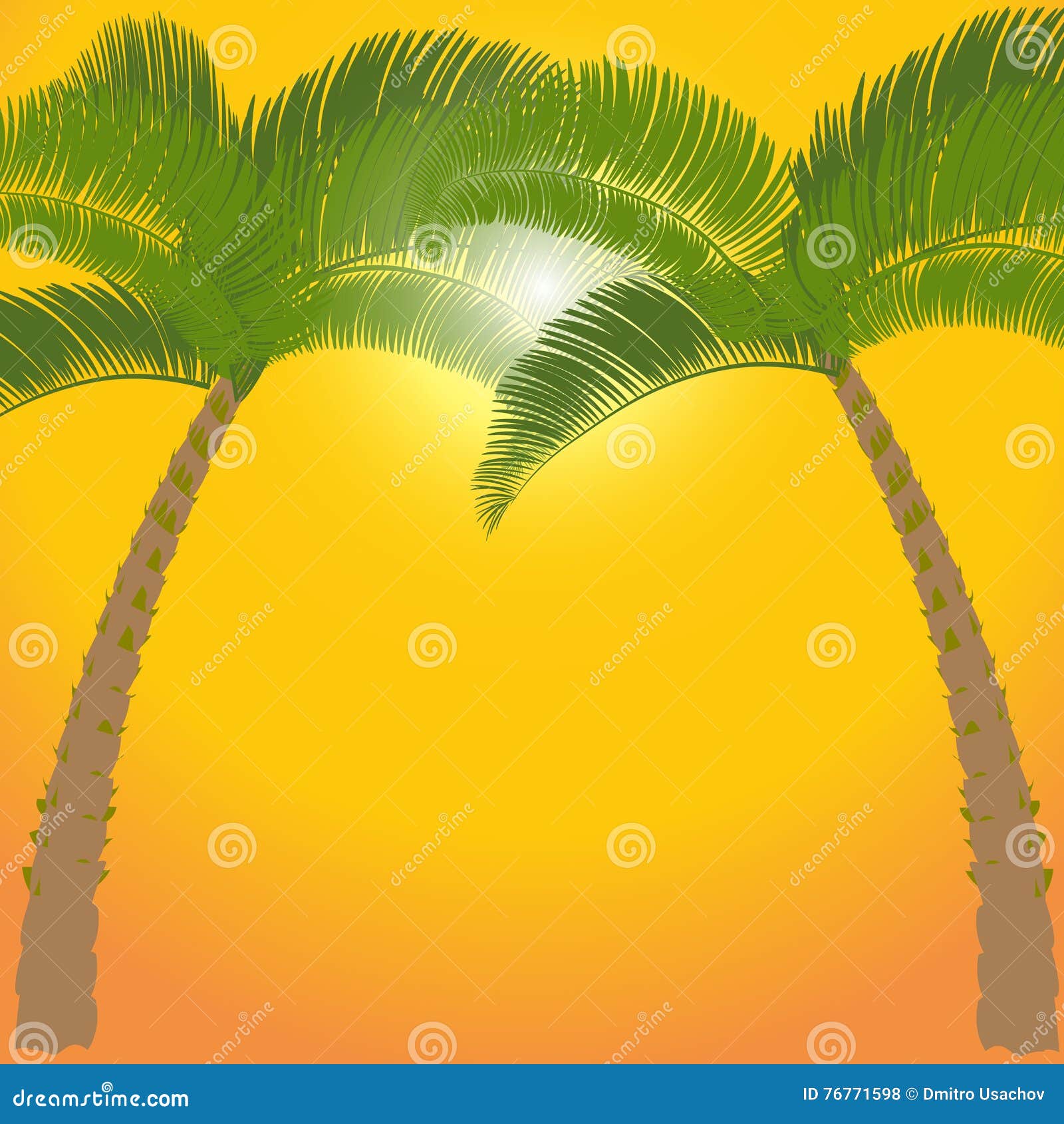 Two Palm Tree on Orange Background. Illustration Stock Vector ...