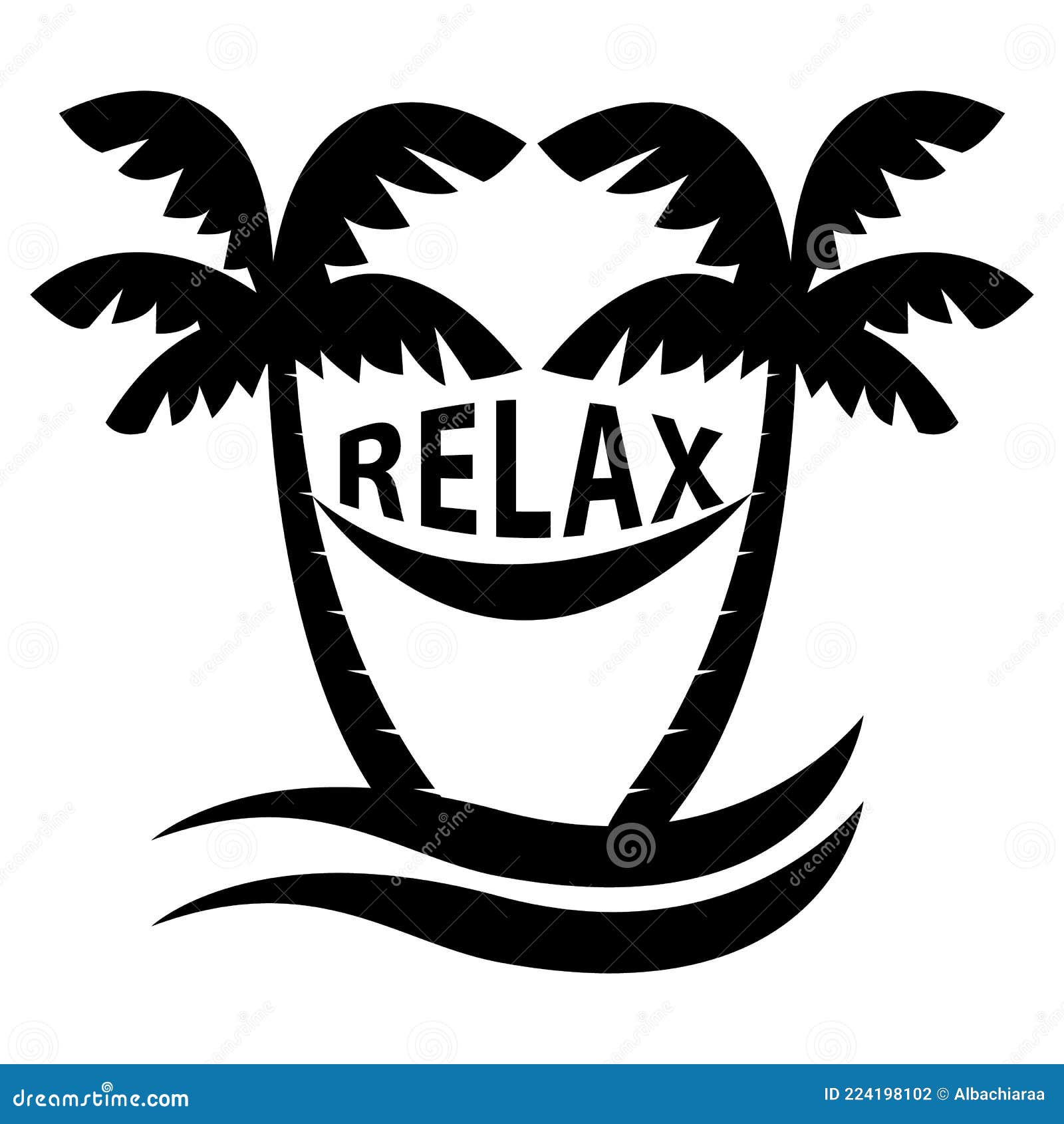 Two Palm Trees with Ocean Waves and Hammock. Relax Theme. Vector ...