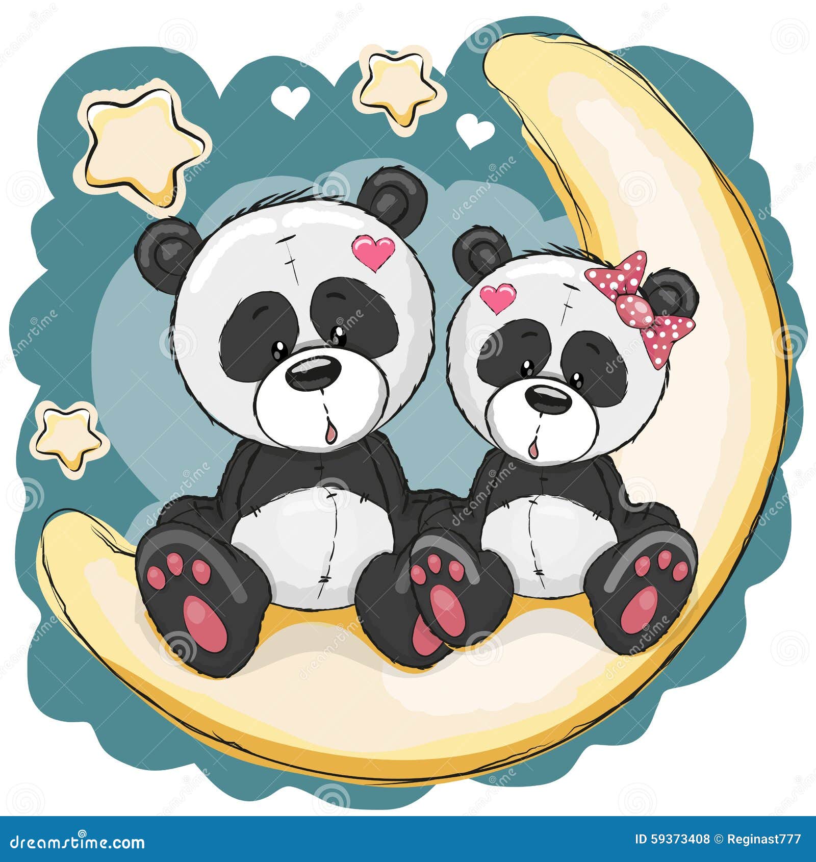 Two Pandas on the moon stock vector. Illustration of heart - 59373408