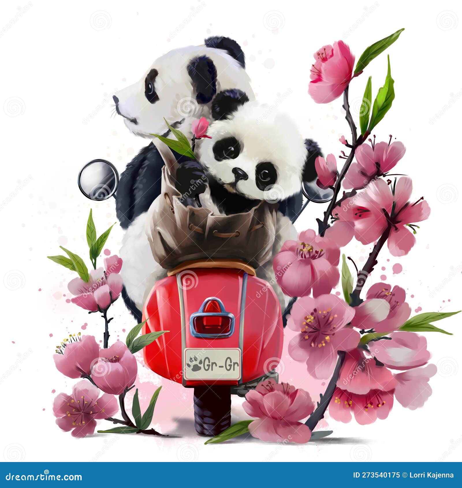 Two pandas ride a moped stock illustration. Illustration of moped ...