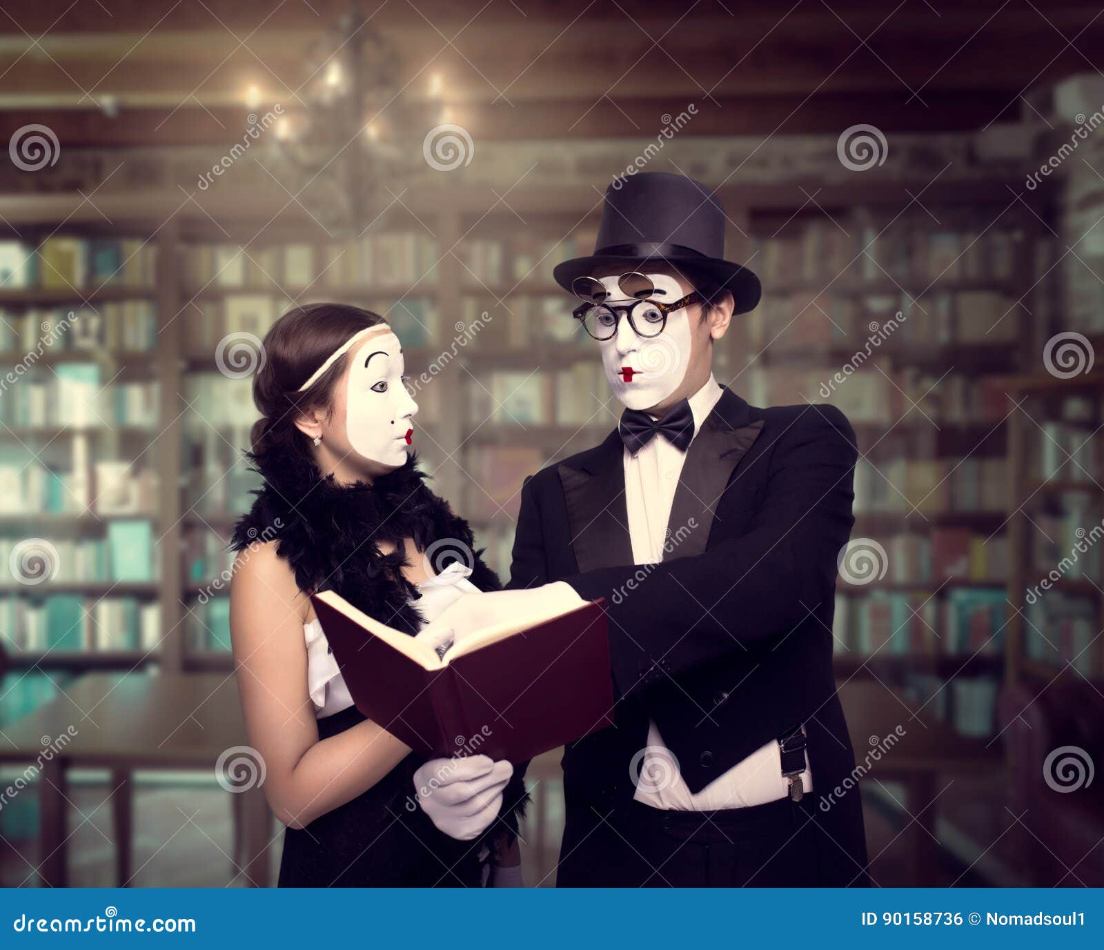 Two Pantomime Theater Performers Posing with Book Stock Photo - Image ...