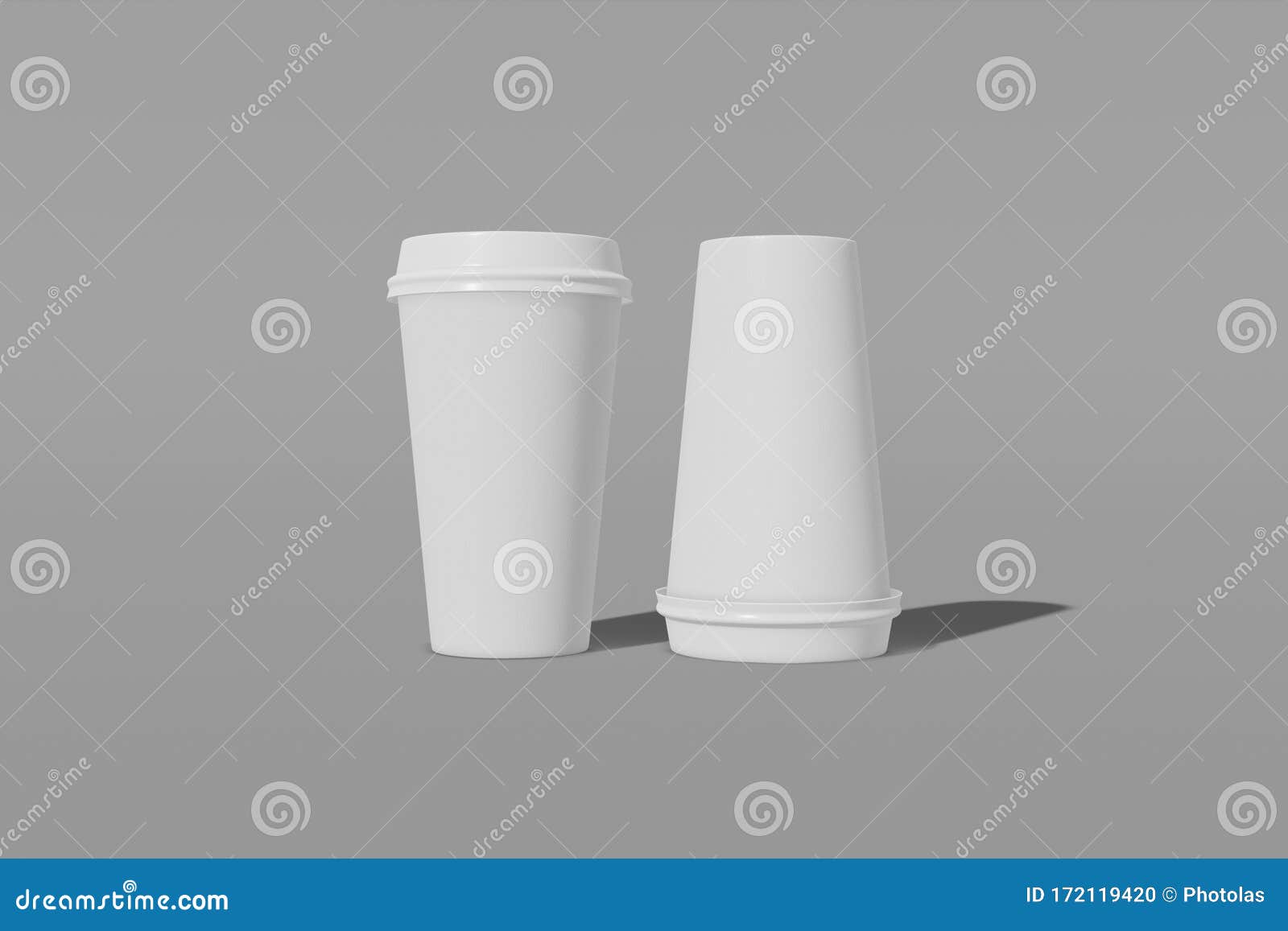 Two Paper Cups Mockup with a Lid on a Grey Background. One of the Cups ...