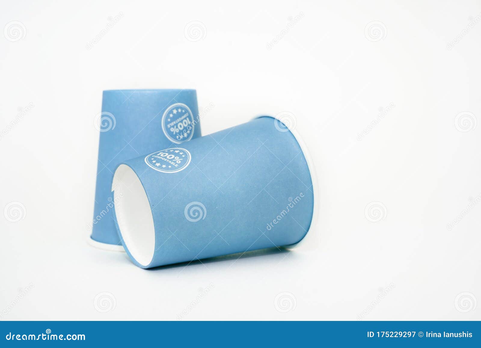 Two Paper Cups Recyclable in Blue on a White Background. Ecological ...