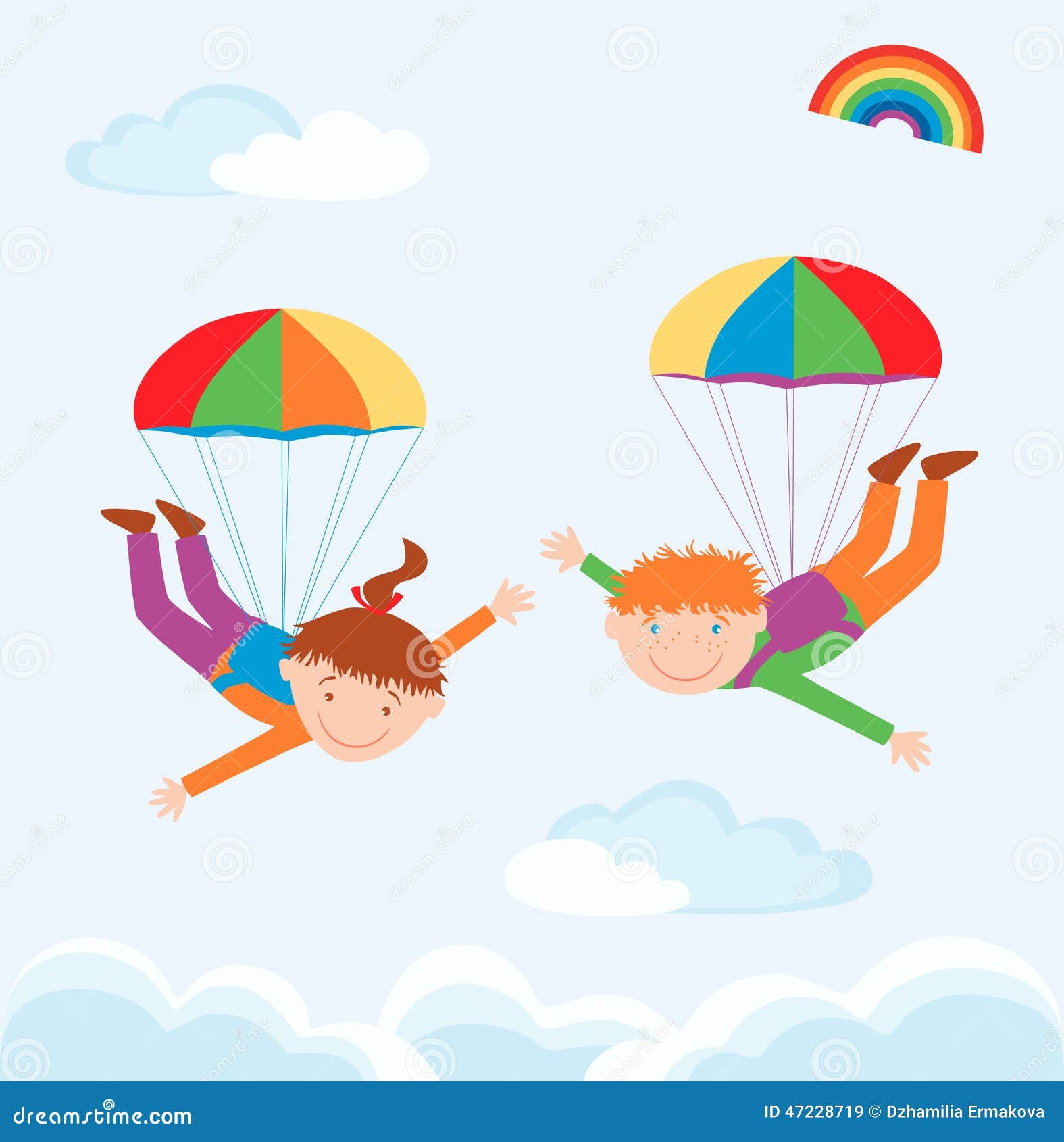 Two parachutists stock vector. Illustration of smiling - 47228719