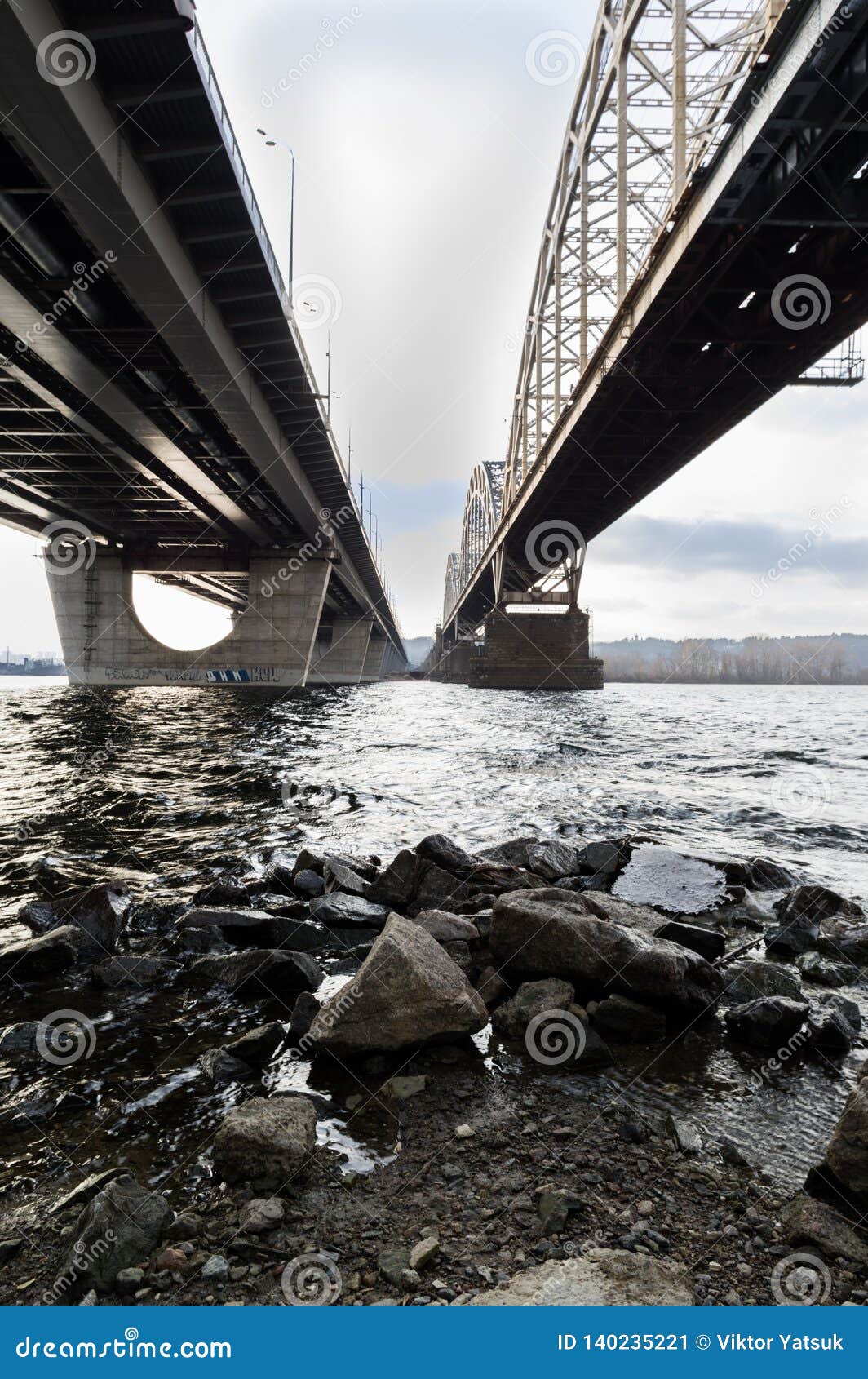 Two Parallel Bridges Over the River. Perspective and Depth Stock Image ...