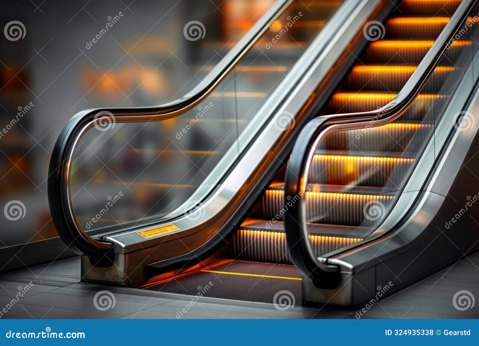 Two Parallel Escalators with Vibrant Lighting Setup. Stock Photo ...