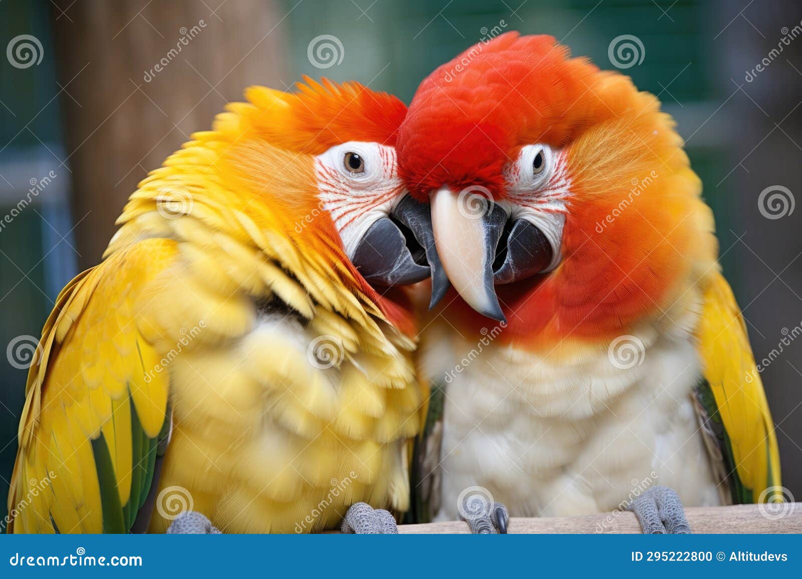 Two Parrots Closely Leaning Towards Each Other Stock Photo - Image of ...