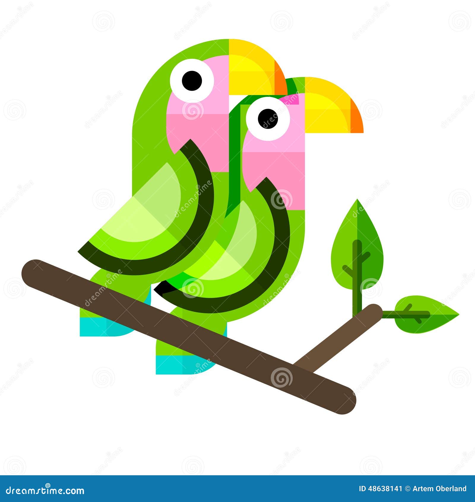 Two parrots in flat style stock vector. Illustration of lovebird - 48638141