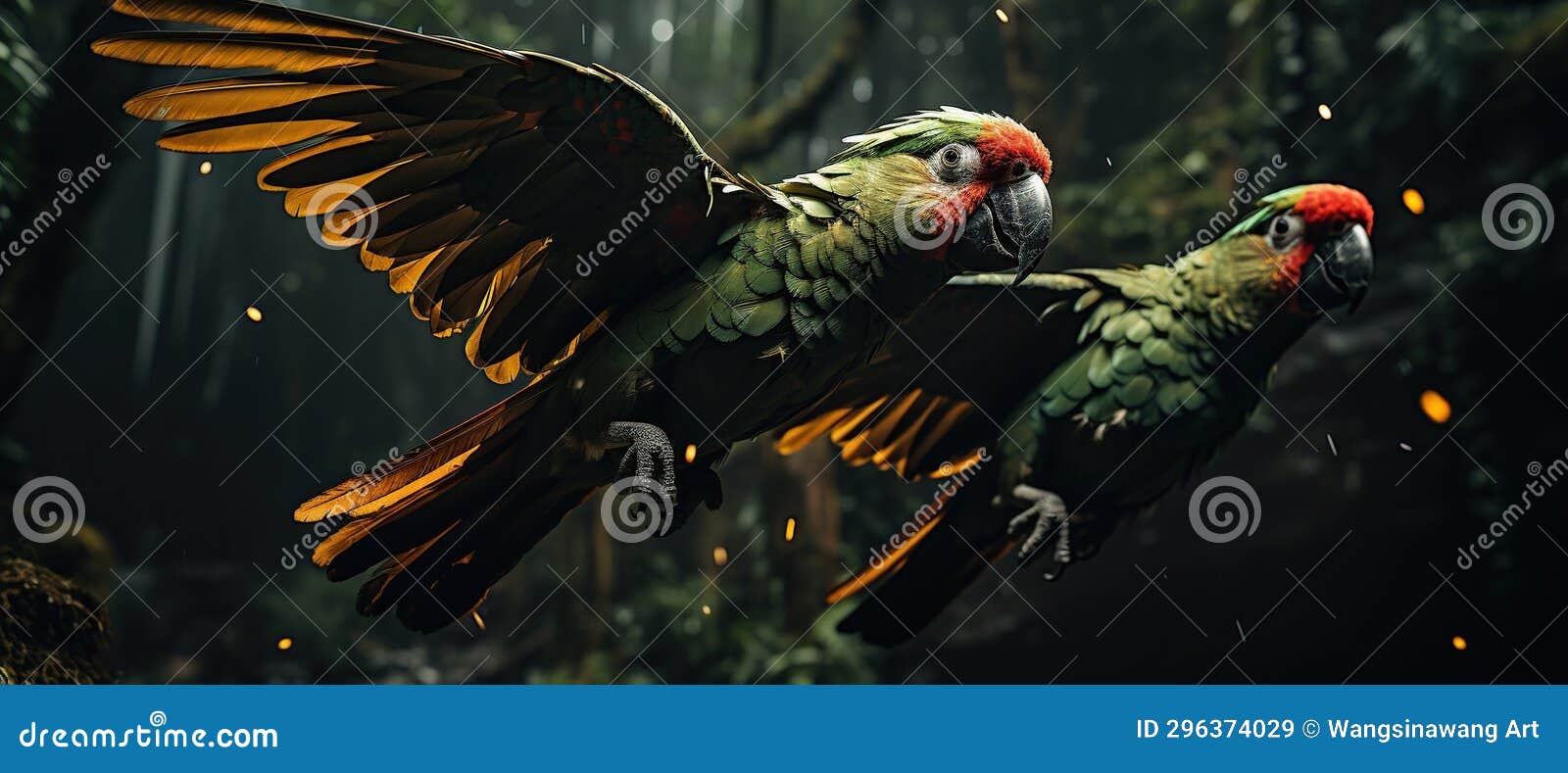 Two Parrots Flying in the Rainforest Stock Illustration - Illustration ...