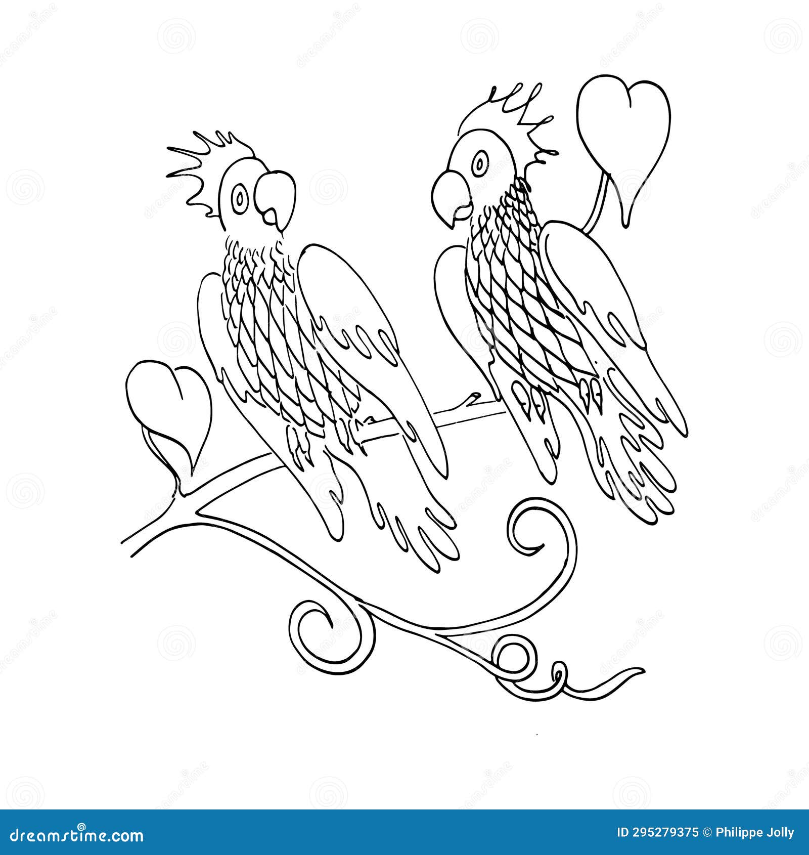 Two Parrots Logo Vector on a Branch Drawing Stock Vector - Illustration ...
