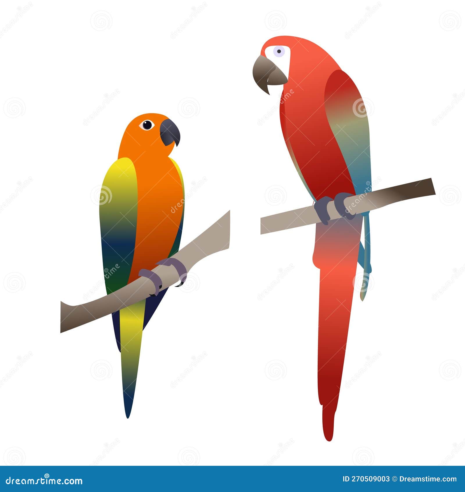 Two Parrots Sitting on a Branch, Flat Vector Illustration. Stock Vector ...