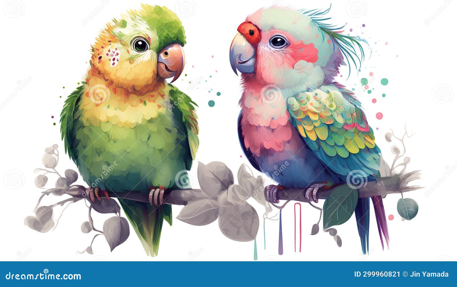 Two Parrots Sitting on a Branch of a Tree. Vector Illustration Stock ...