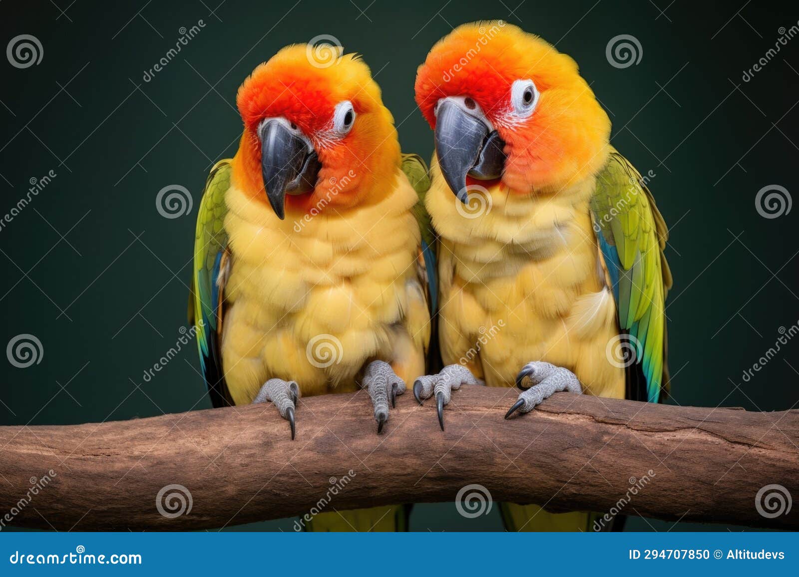 Two Parrots Sitting Together on a Branch Stock Photo - Image of birds ...