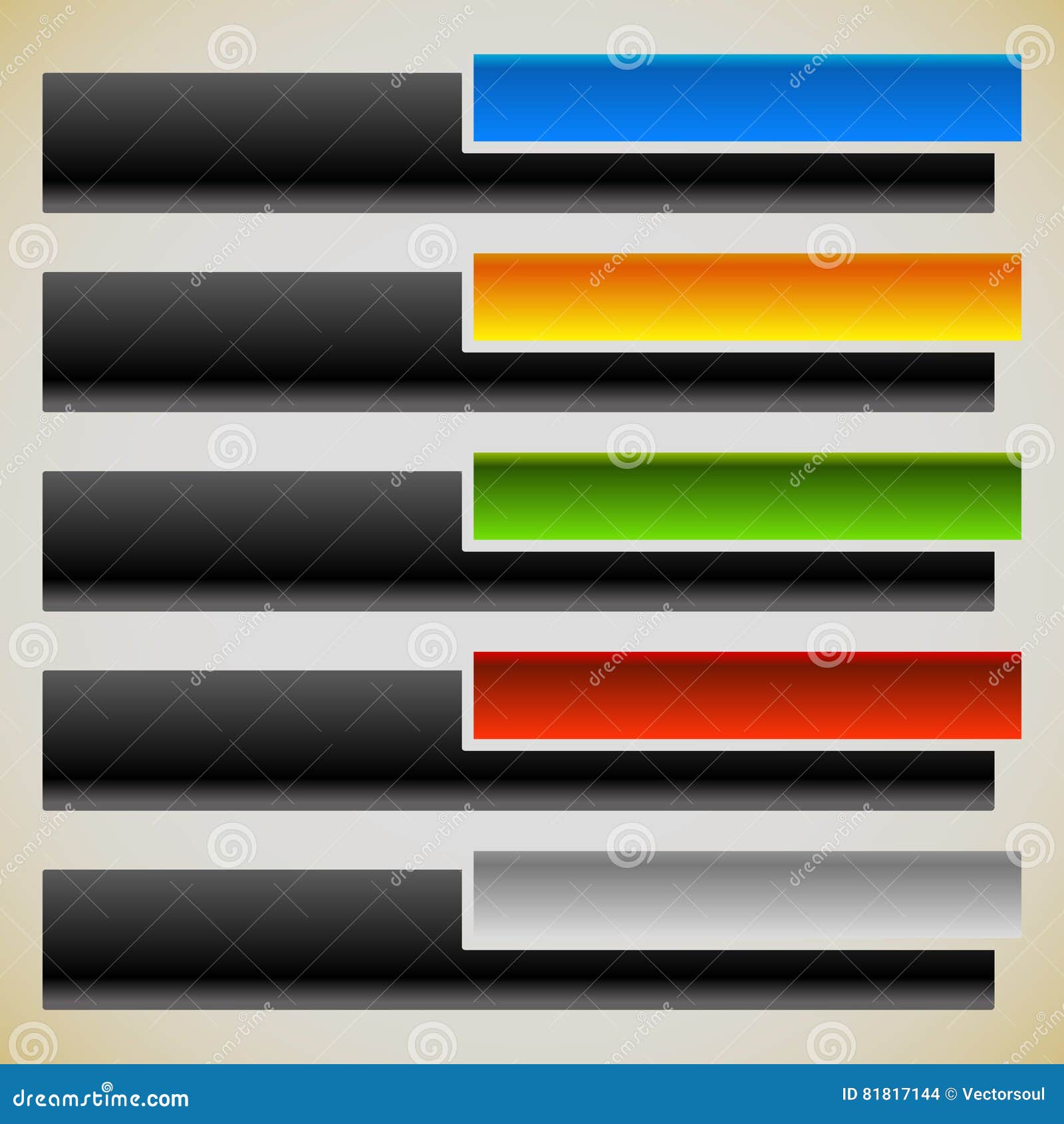 Two Part Banners, Buttons with Intersecting Rectangles. 5 Colors Stock ...