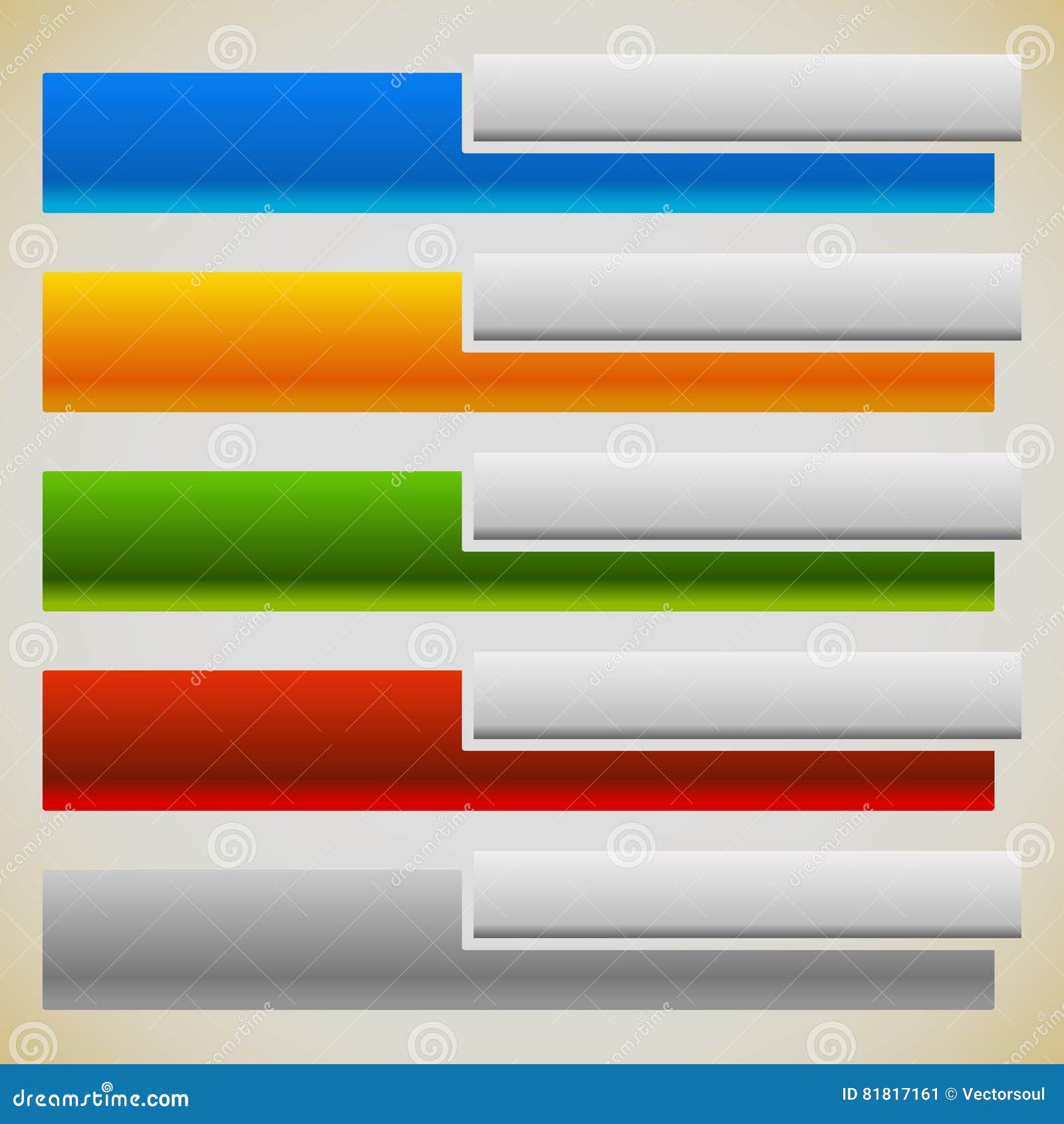 Two Part Banners, Buttons with Intersecting Rectangles. 5 Colors Stock ...