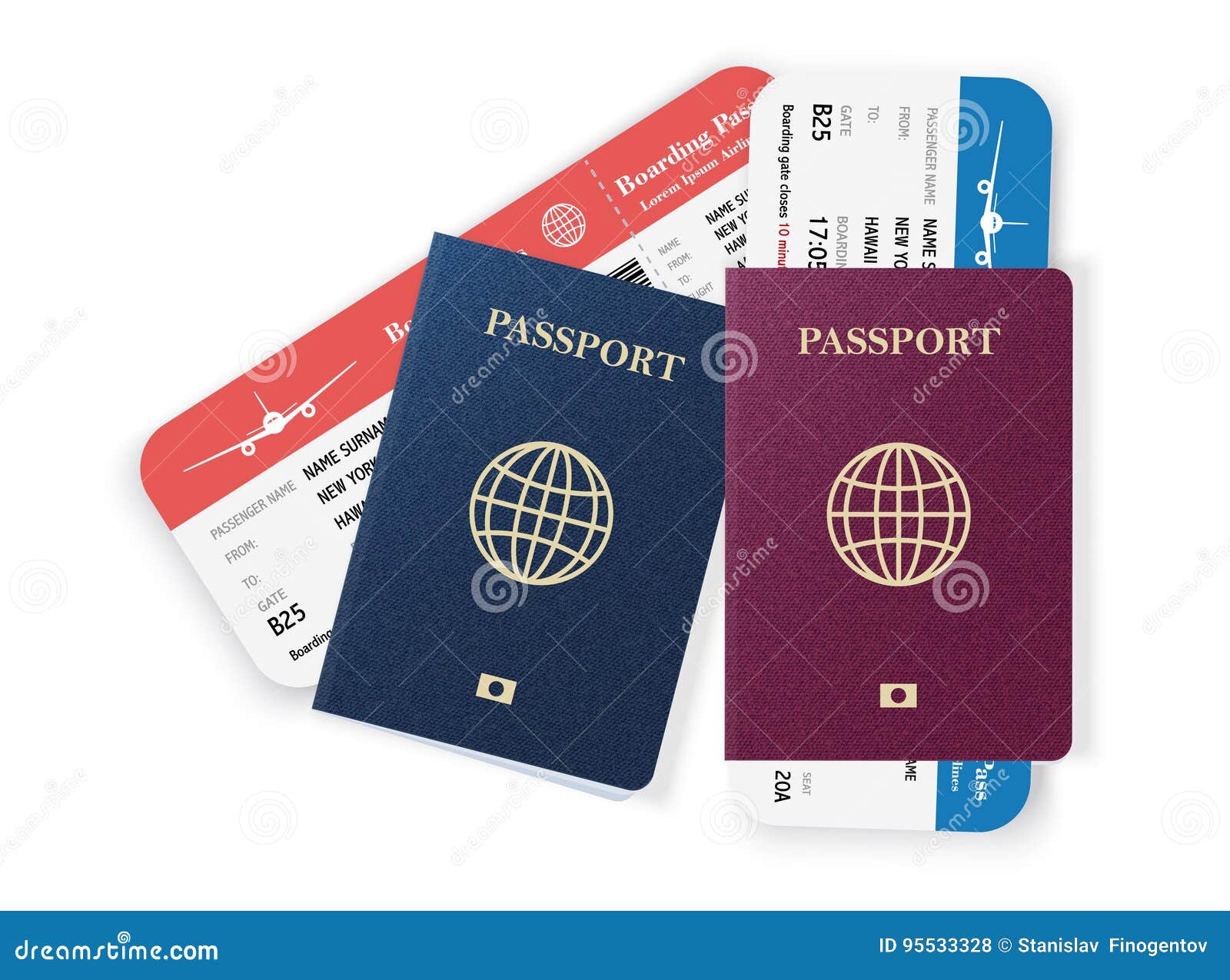 Two Passports With Boarding Passes Stock Vector Illustration Of