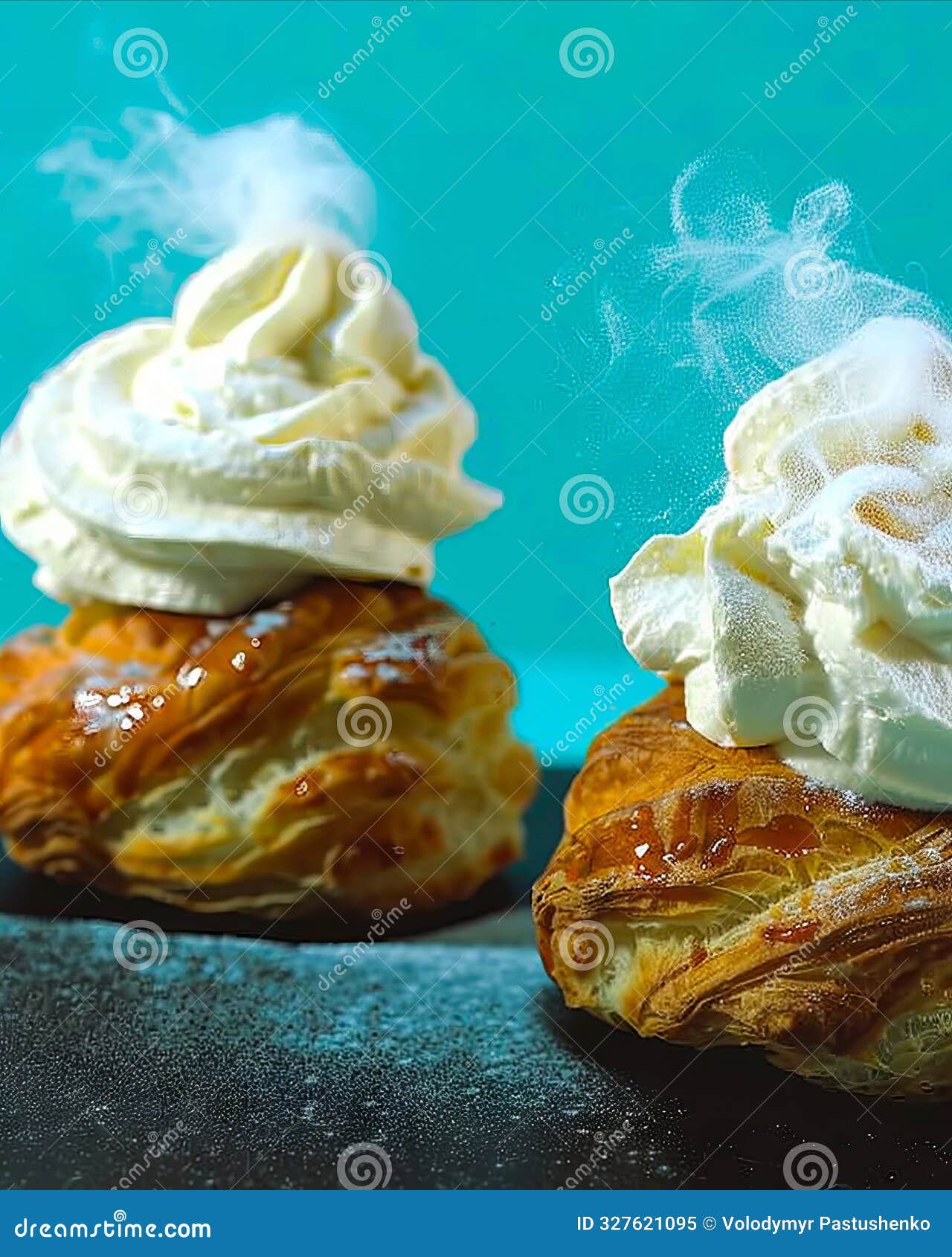Two Pastry Puffs with Whipped Cream on Top Stock Image - Image of ...
