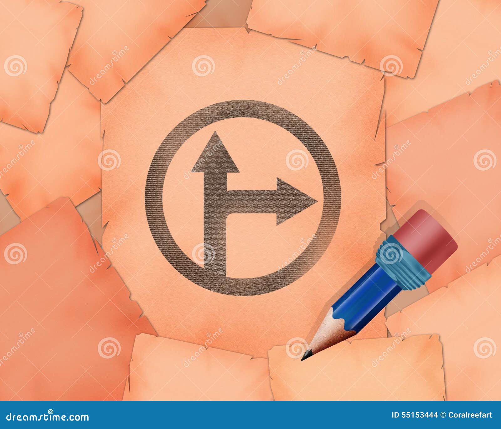 Two Path Split Symbol and Small Pencil with it Stock Photo - Image of ...