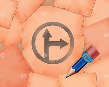Two Path Split Symbol and Small Pencil with it Stock Photo - Image of ...