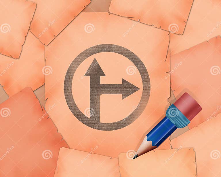 Two Path Split Symbol and Small Pencil with it Stock Photo - Image of ...