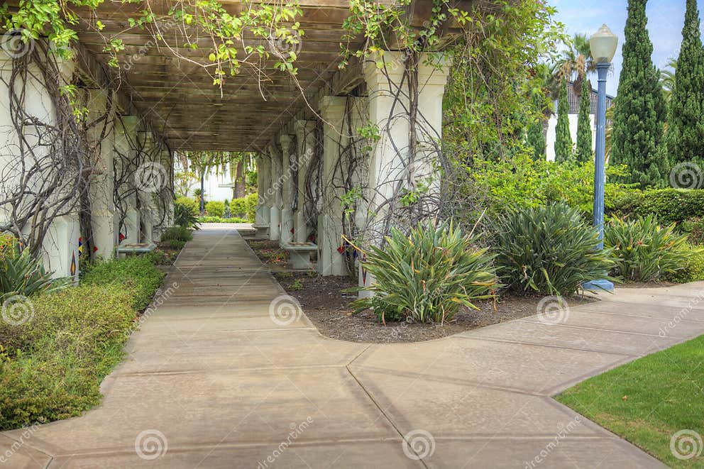 Two Pathways with Covered Pillars Stock Photo - Image of house, flower ...