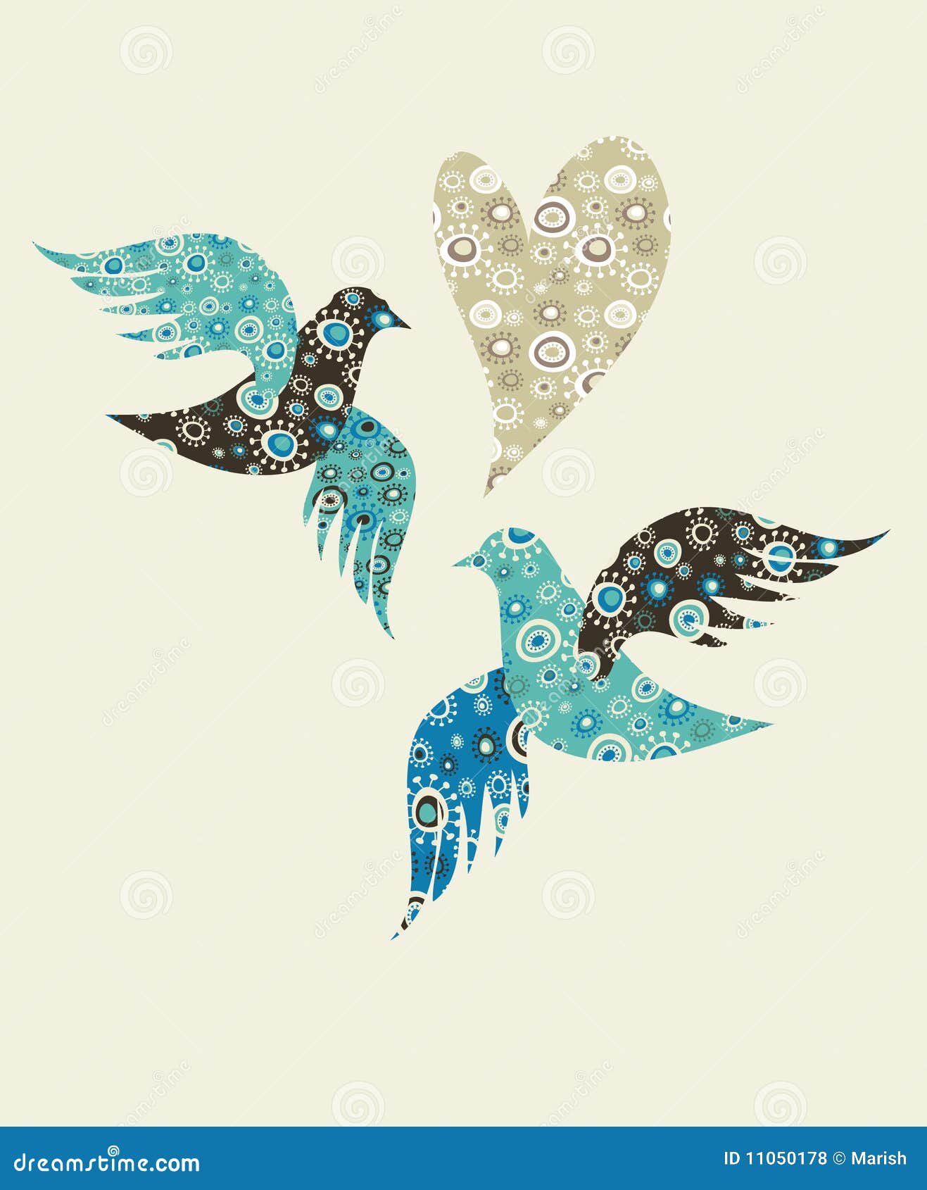 Two Patterned Birds - Greeting Card Stock Vector - Illustration of ...