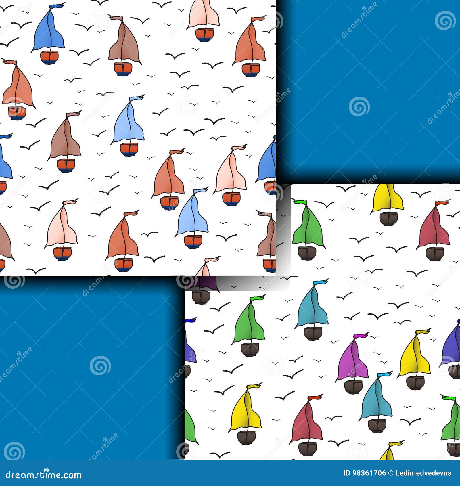 Two Patterns with Children S Ships. Vector Illustration. Drawing by ...