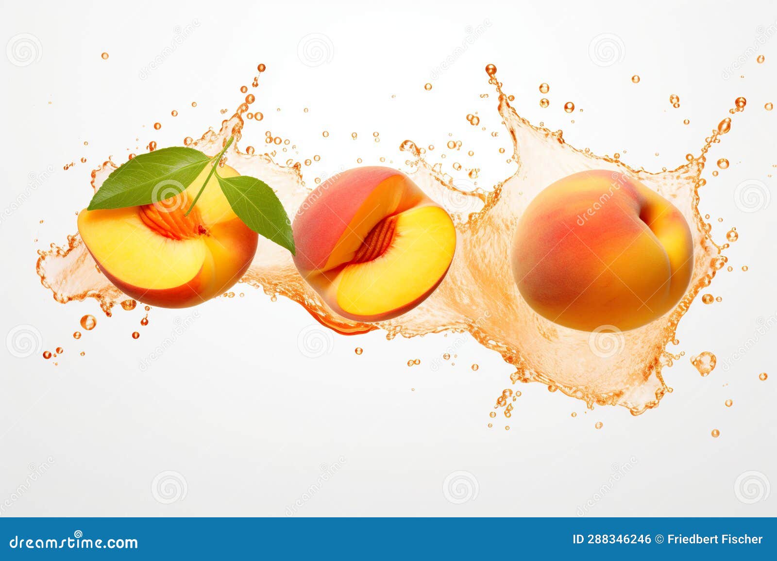Two Peaches with a Splash of Water on Them. Digital Image. Splash on ...