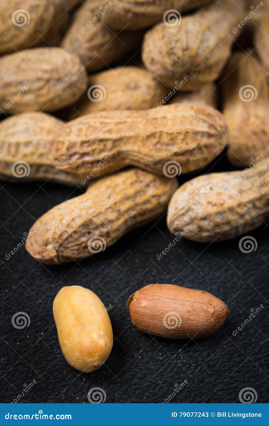 Two Peanuts without Shells Infront of a Pile of Peanuts Close Up Stock ...