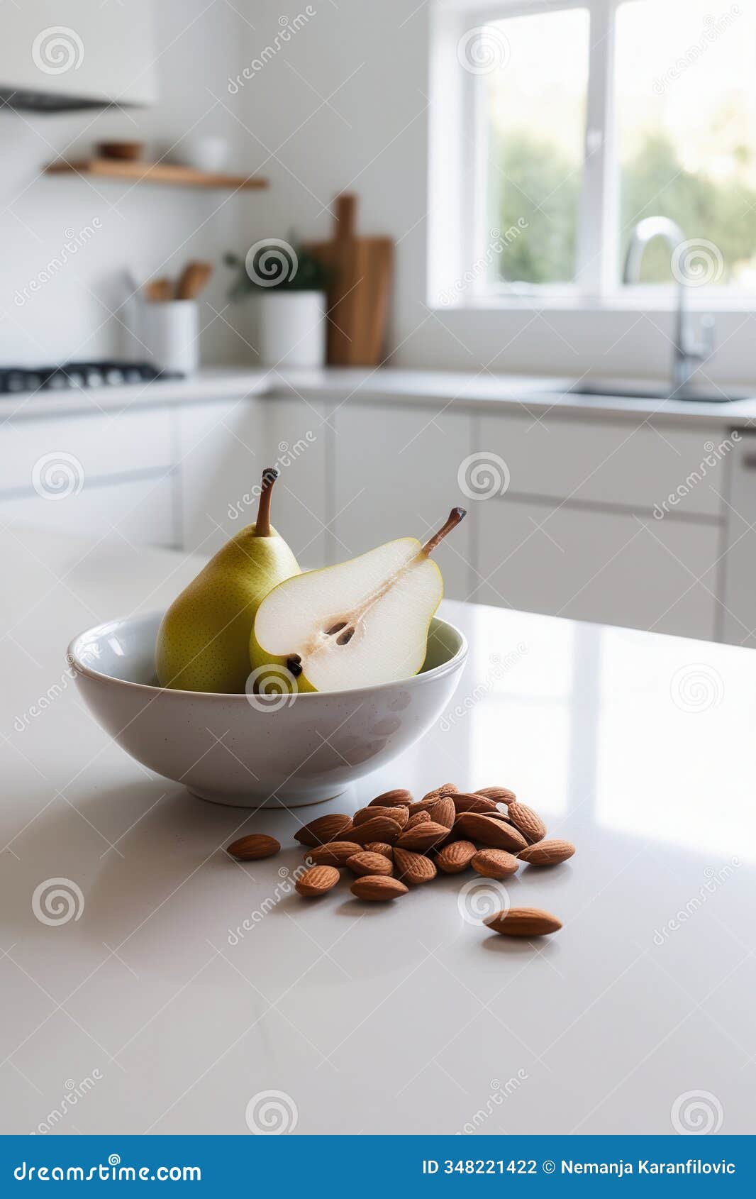 Two Pears and Almonds on Modern Kitchen Counter Stock Illustration ...