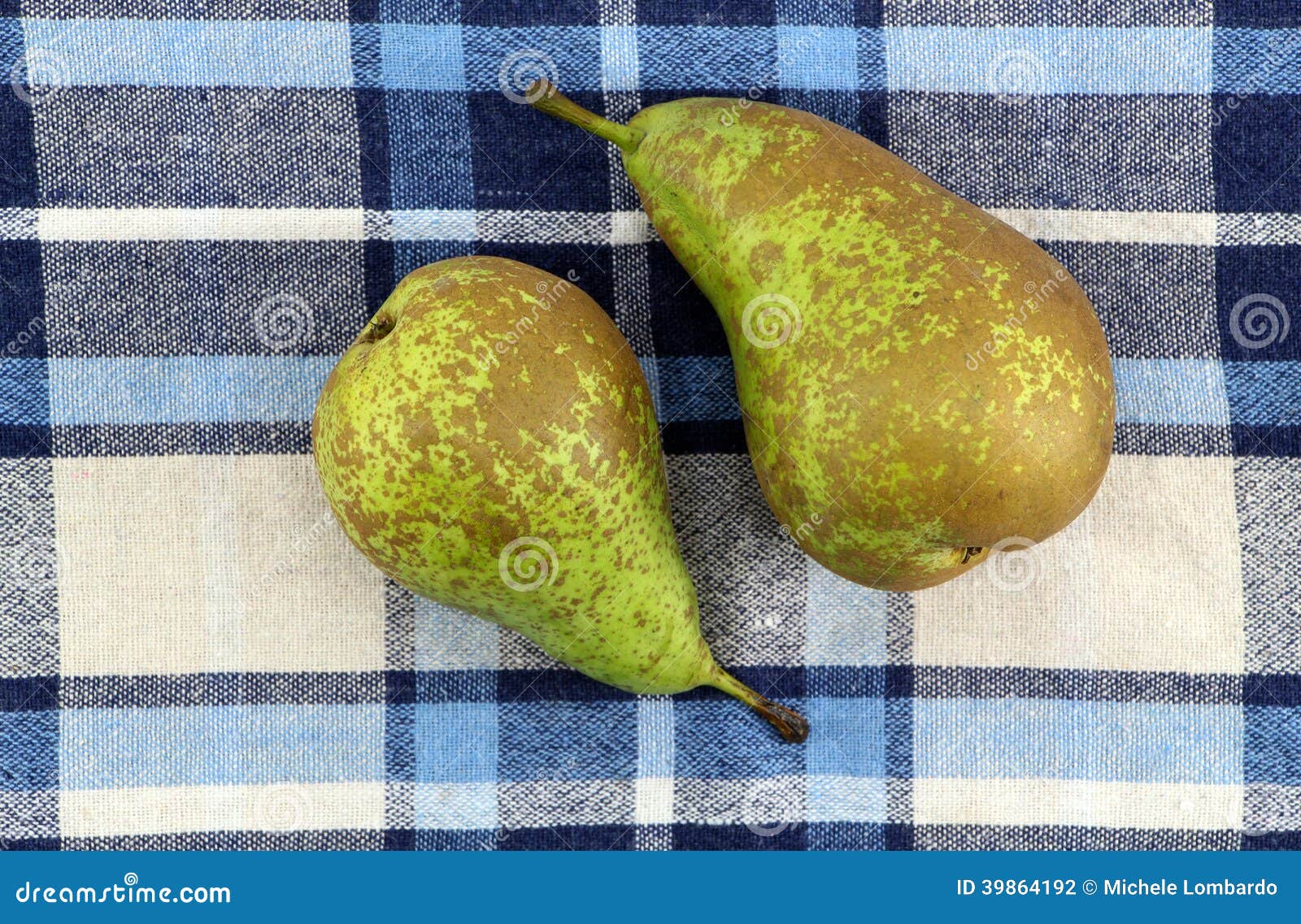 Two Pears on a Checkered Tablecloth Stock Photo - Image of pear ...