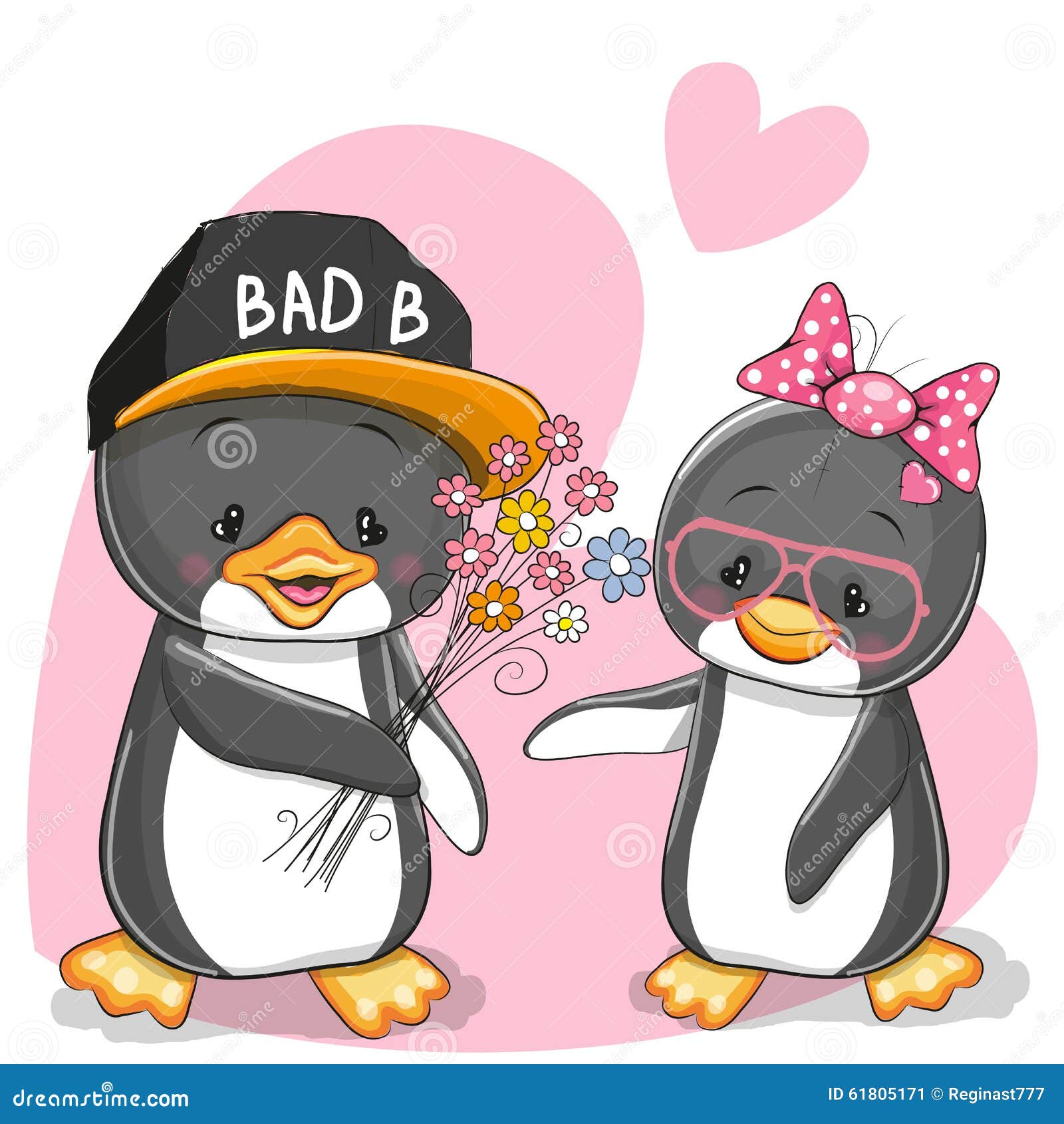Two Penguins stock vector. Illustration of postcard, cartoons - 61805171