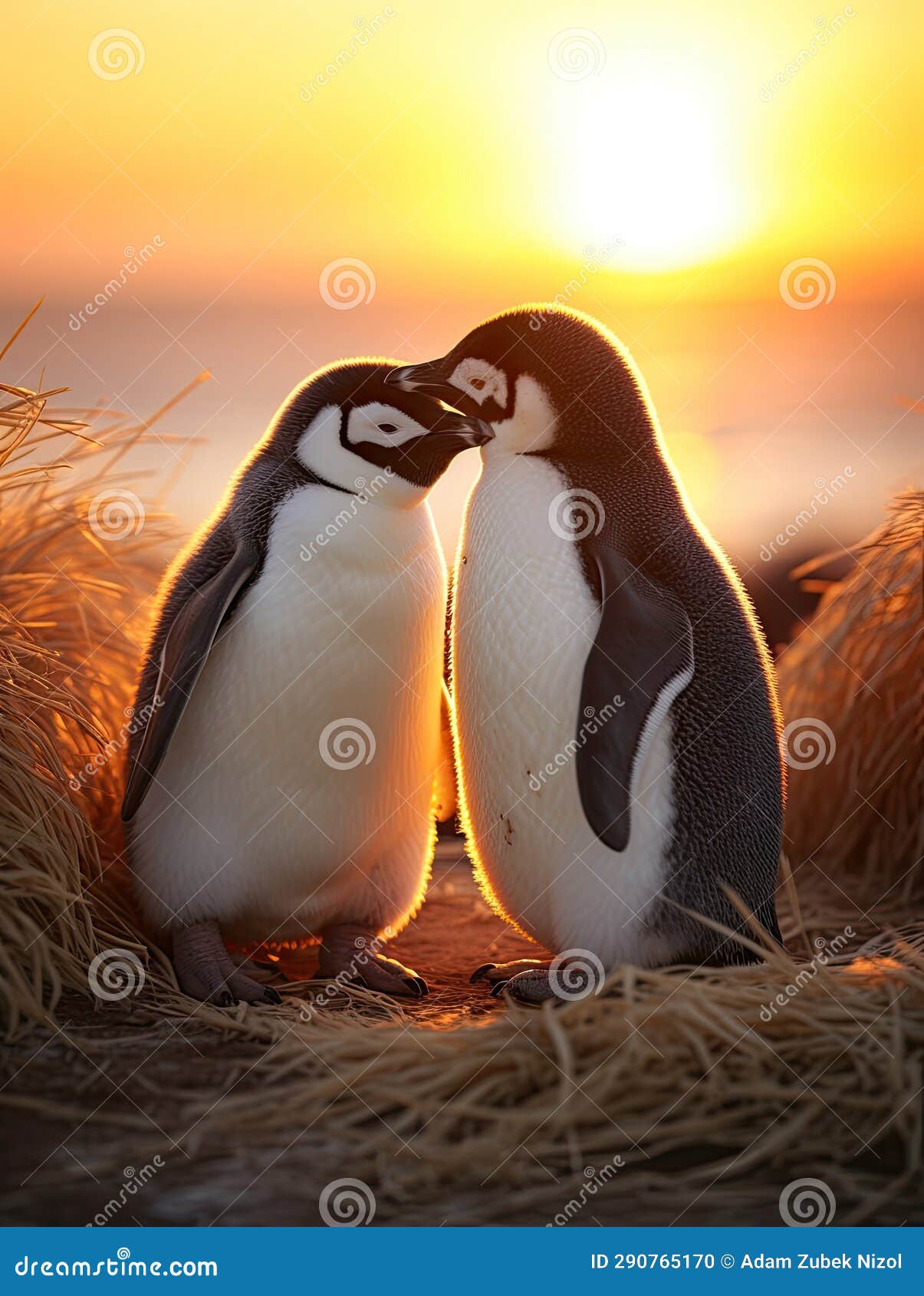 Two Penguins Touching Each Other Stock Illustration - Illustration of ...