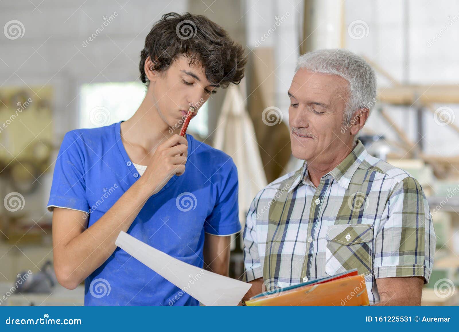 Two Pensive Carpenters Thinking Stock Image - Image of casual, handyman ...