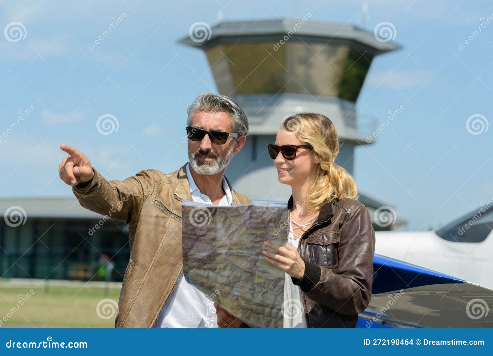 Two People and Airplane and Map Concept Stock Photo - Image of ...