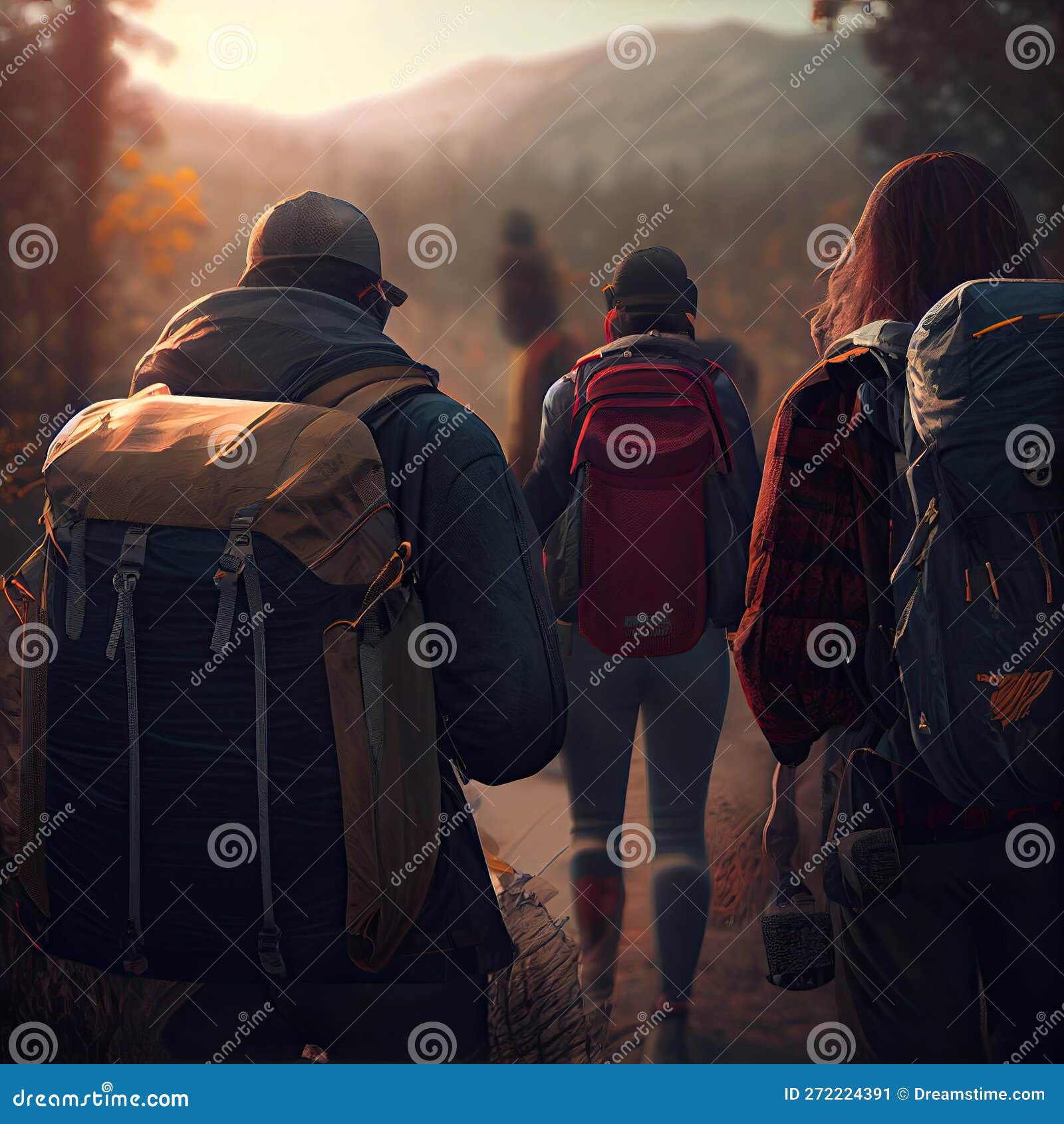 A Group of People with Backpacks Walking Up a Stock Illustration ...