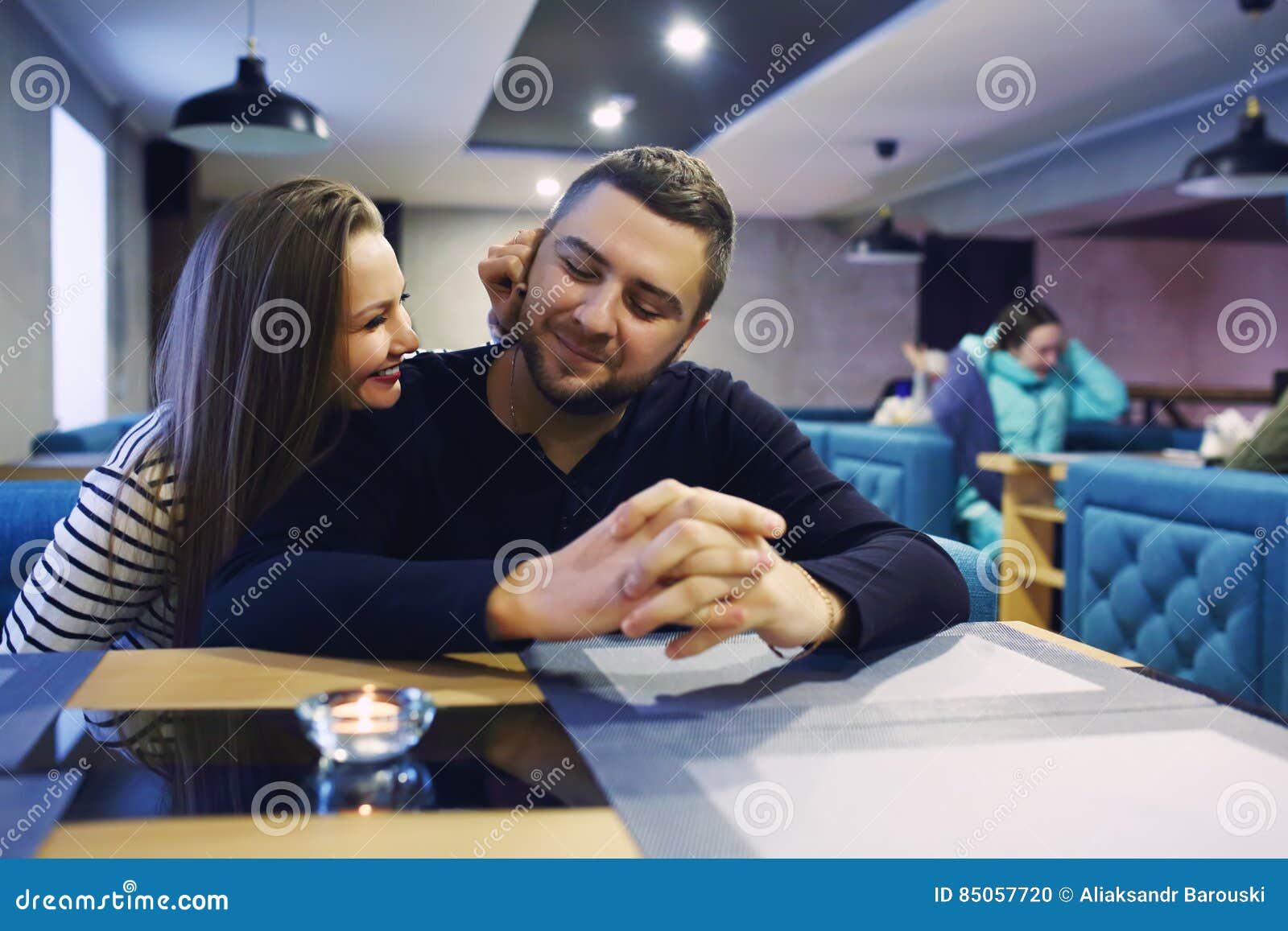 Two People in Cafe Enjoying the Time Spending with Each Other. Toned ...