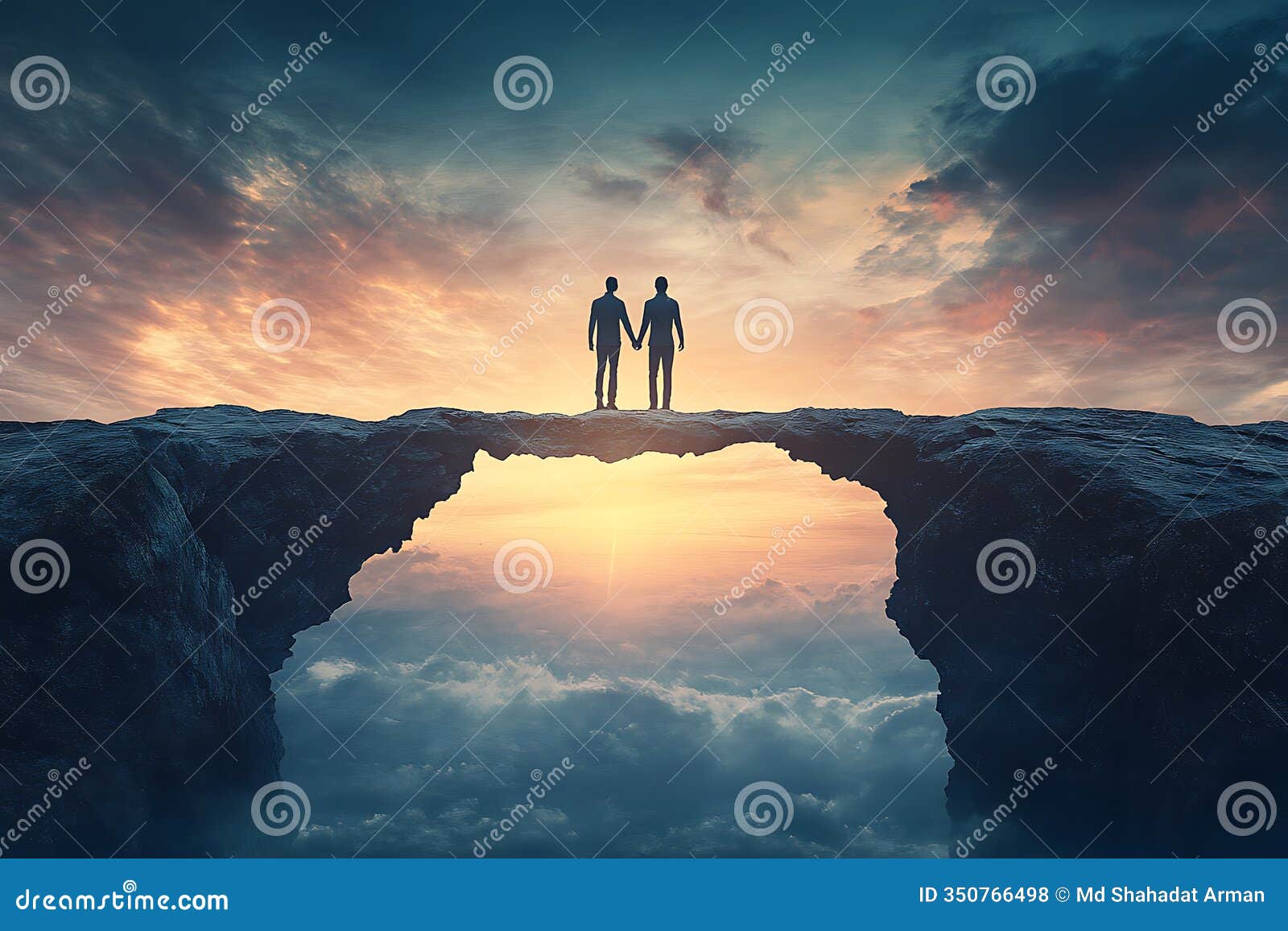 Two People on a Cliff stock illustration. Illustration of support ...