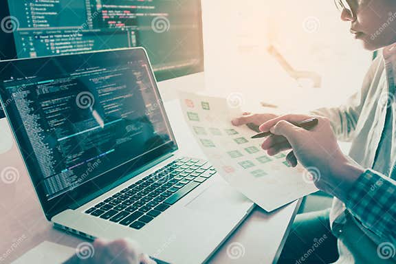 Two People Coding Code Program Programming Developer Computer Web ...