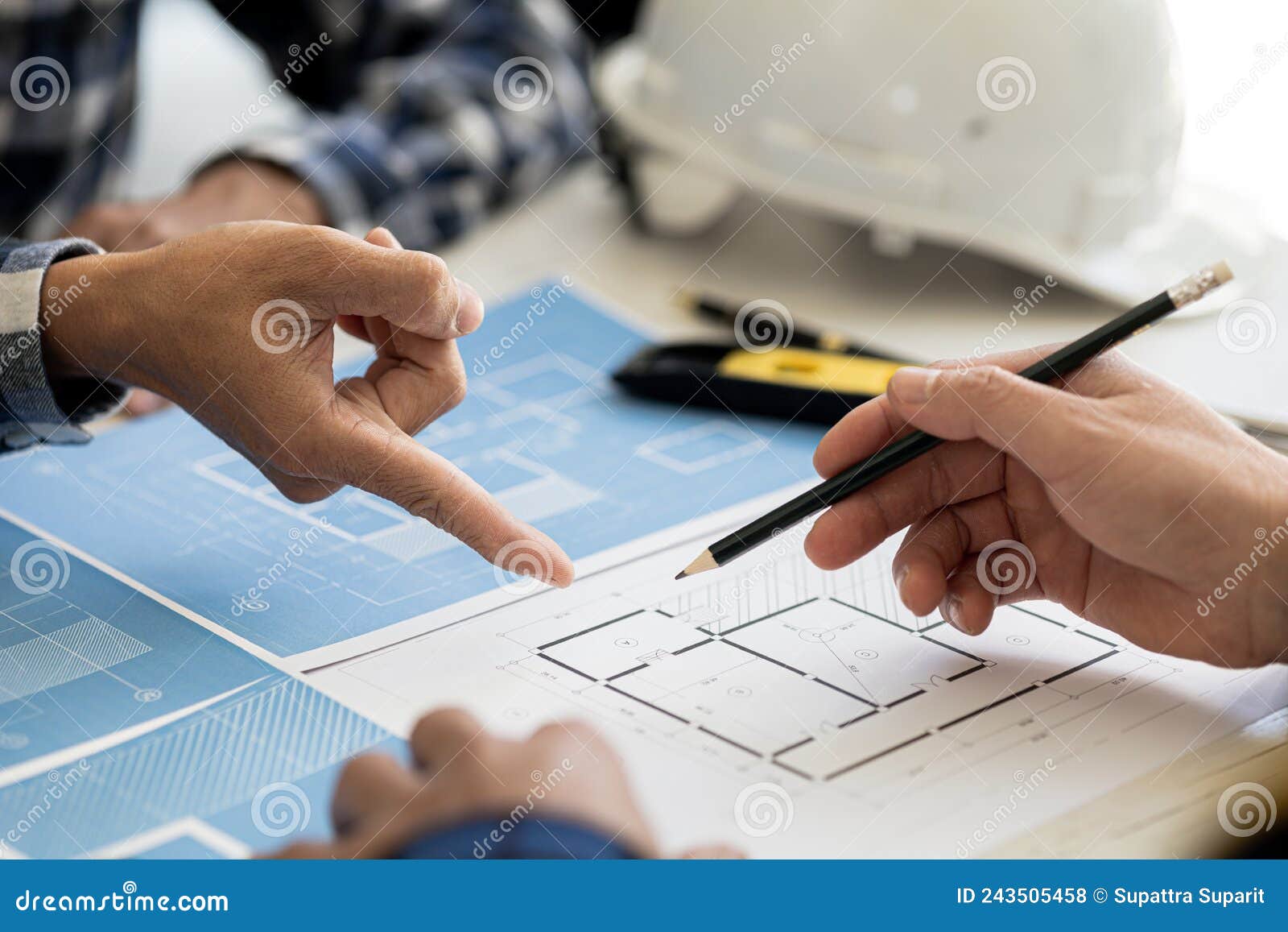 Two People are Discussing the Design of the Building Plan, the ... Two People are Discussing the Design of the Building Plan, the ...