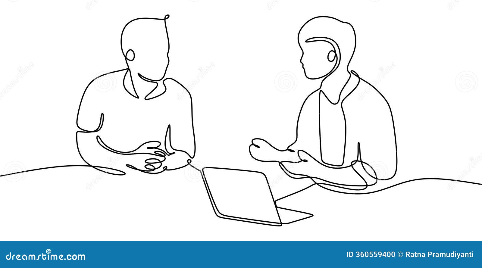 Two People in a Discussion with Laptops in Continuous One Line Drawing ...