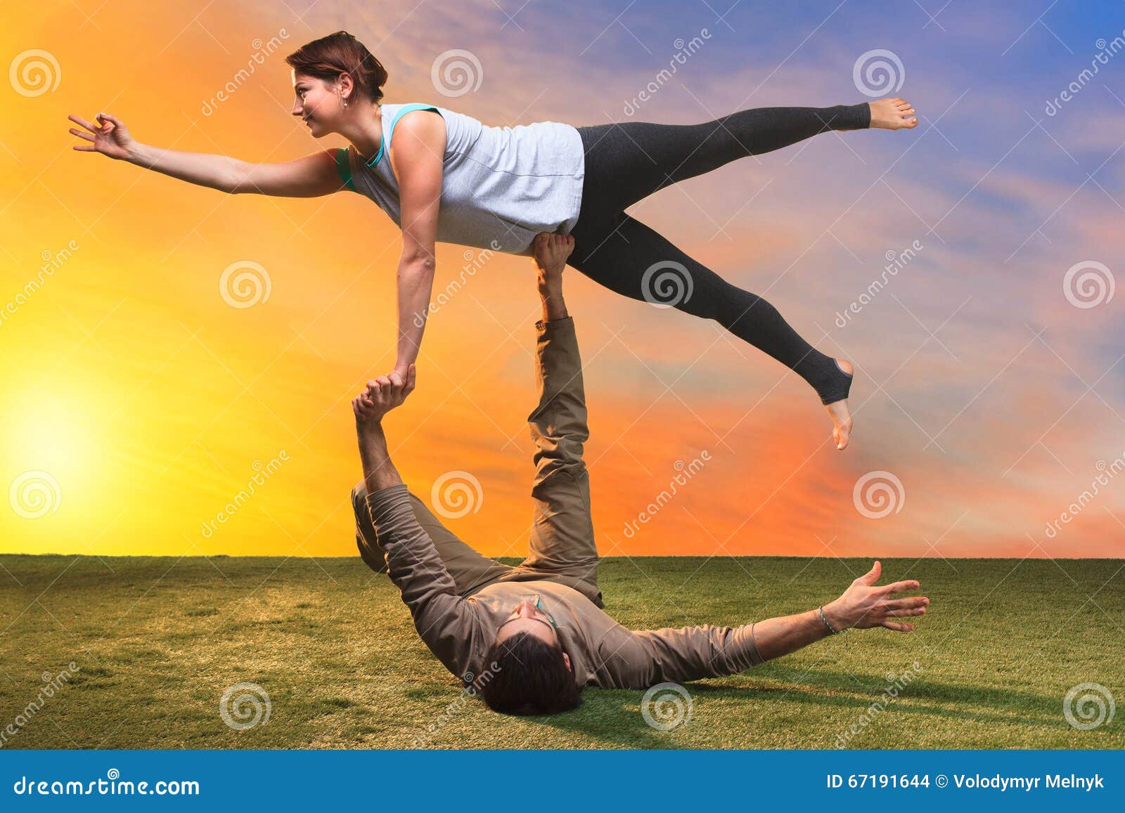 The Two People Doing Yoga Exercises Stock Photo - Image of people ...