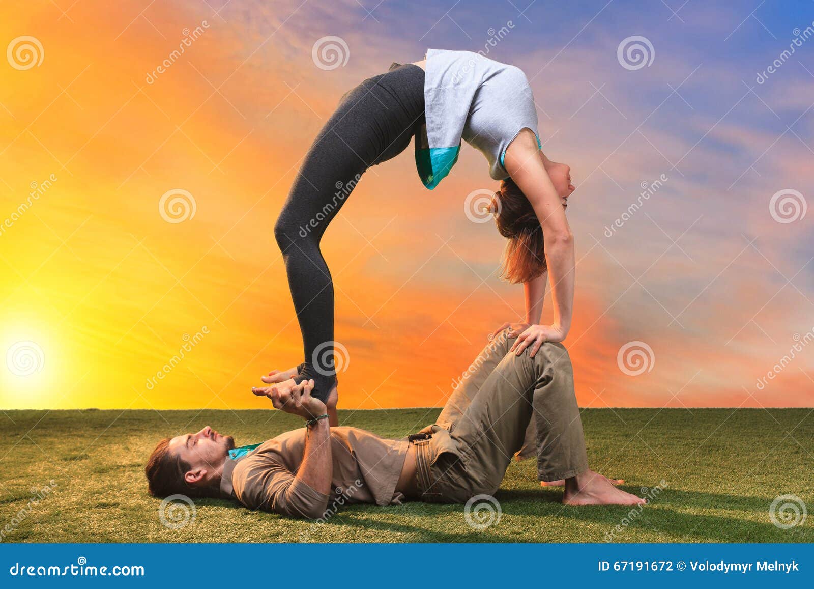 The Two People Doing Yoga Exercises Stock Photo - Image of ...