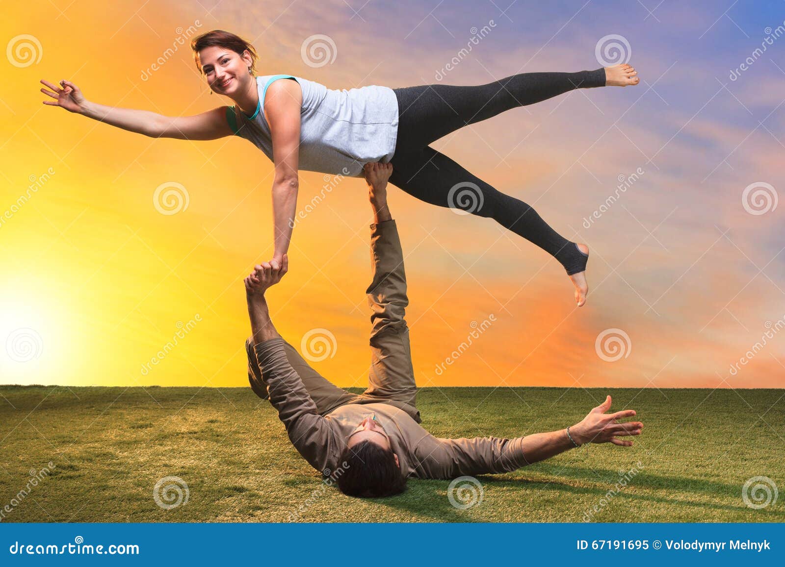 The Two People Doing Yoga Exercises Stock Image - Image of body ...