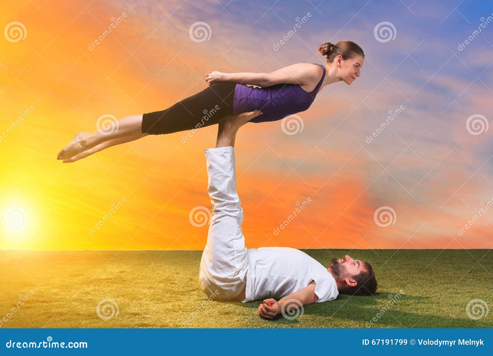 The Two People Doing Yoga Exercises Stock Image - Image of lotus, asana ...